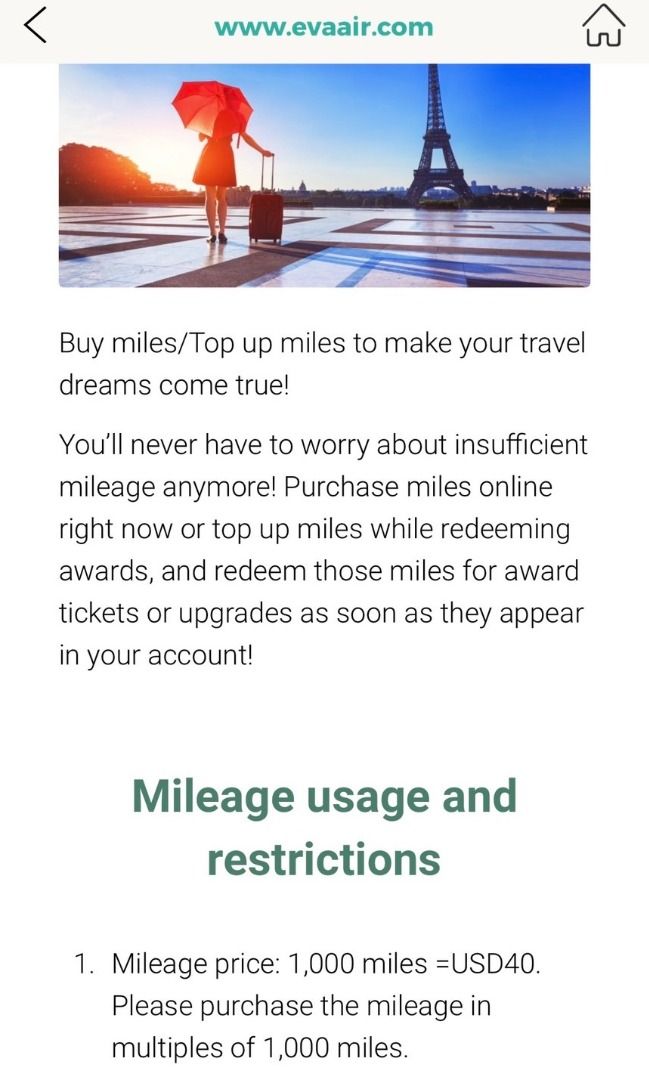 EVA Air Miles (Air flight Miles) for Sale, Tickets & Vouchers, Flights ...