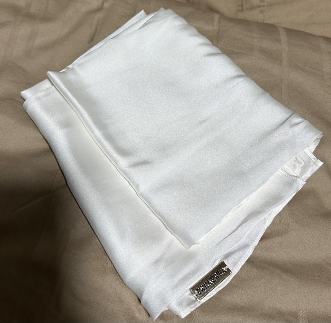 Ewhaewha Matte Satin White Shawl, Women's Fashion, Muslimah Fashion ...