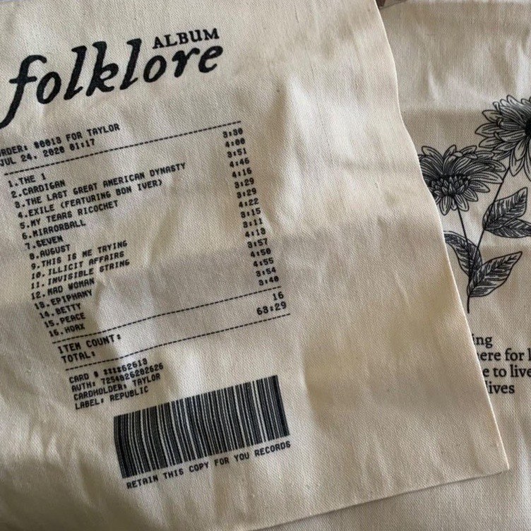 Folklore Album Receipt ( Tote Bag ), Women's Fashion, Bags & Wallets ...