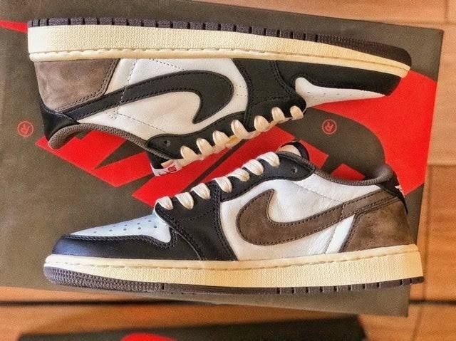 Fragment design Travis Scott x J1 low dark mocha, Men's Fashion ...