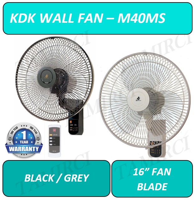 KDK M40MS WALL FAN / BLACK / GREY / 3 SPEED / 16 INCH FAN BLADE ...