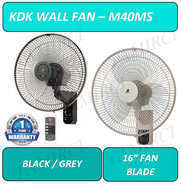 KDK M40MS WALL FAN / BLACK / GREY / 3 SPEED / 16 INCH FAN BLADE ...