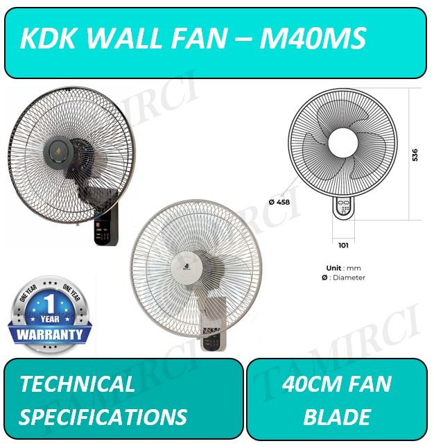 KDK M40MS WALL FAN / BLACK / GREY / 3 SPEED / 16 INCH FAN BLADE ...