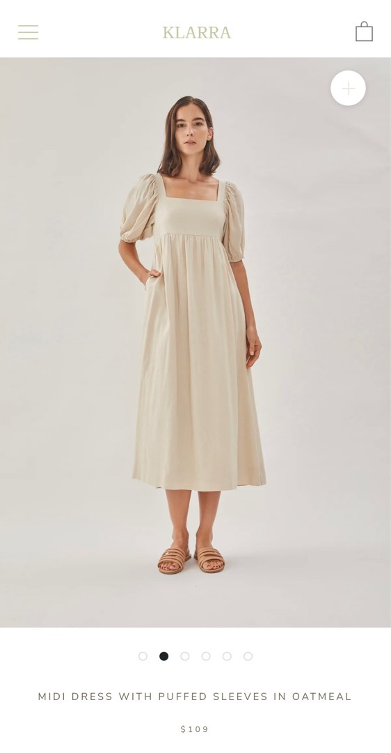 Klarra midi dress with puffed sleeves in oatmeal, Women's Fashion ...