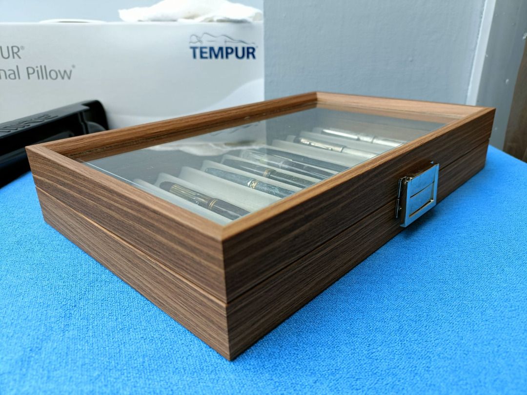 Large 12-slot Wooden Fountain Pen Display Case with Lined Fabric ...