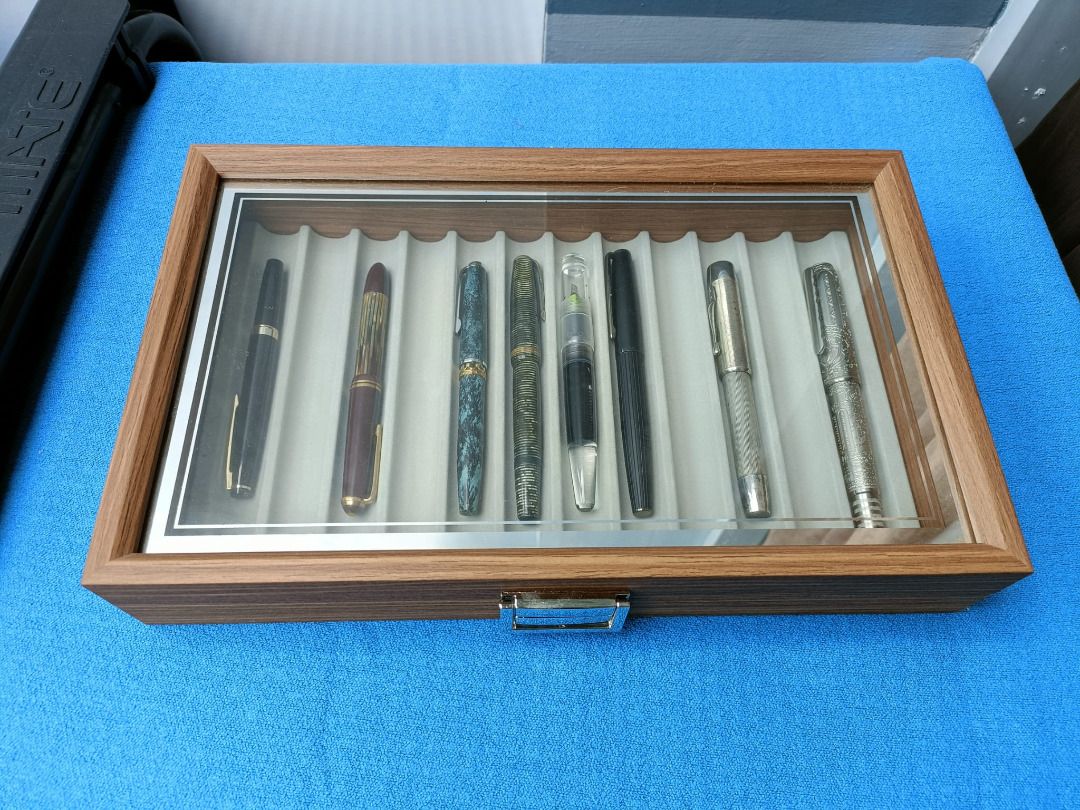 Large 12-slot Wooden Fountain Pen Display Case with Lined Fabric ...