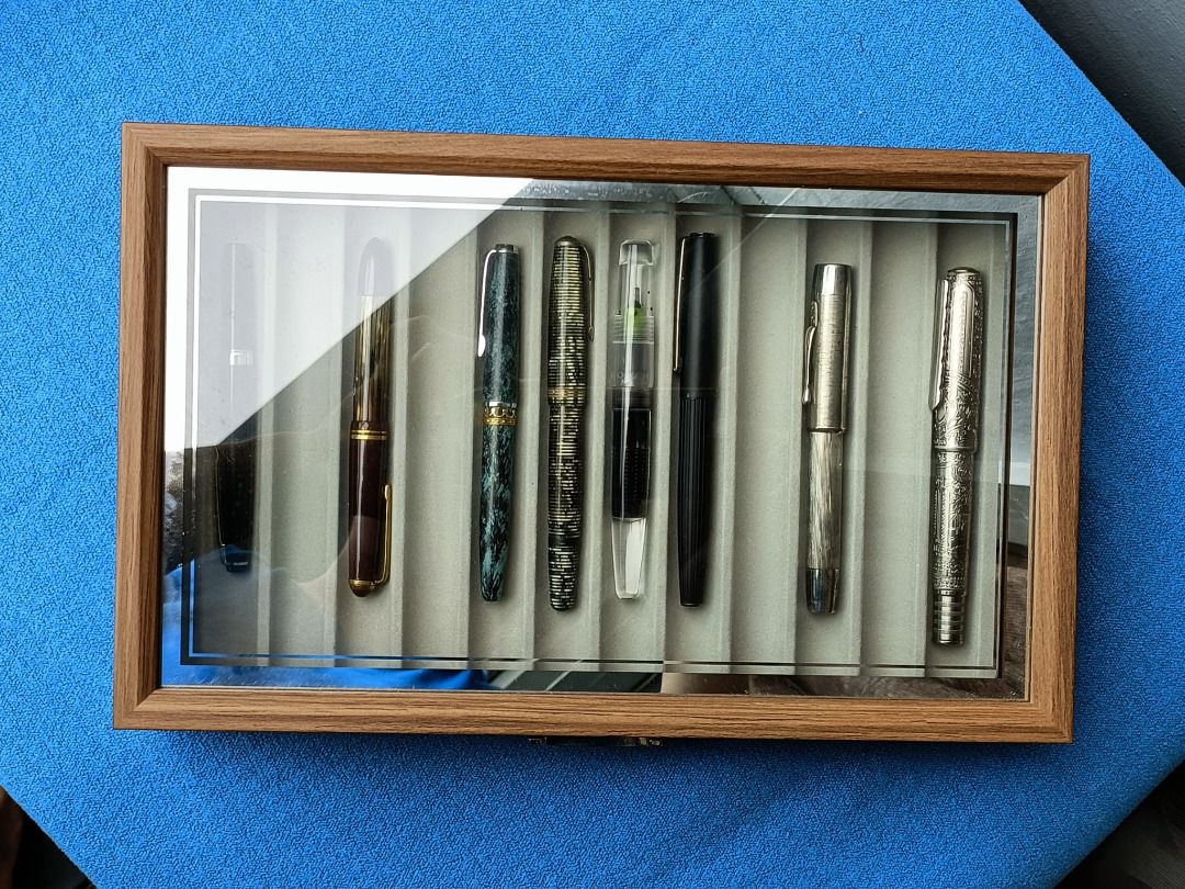 Large 12-slot Wooden Fountain Pen Display Case with Lined Fabric ...