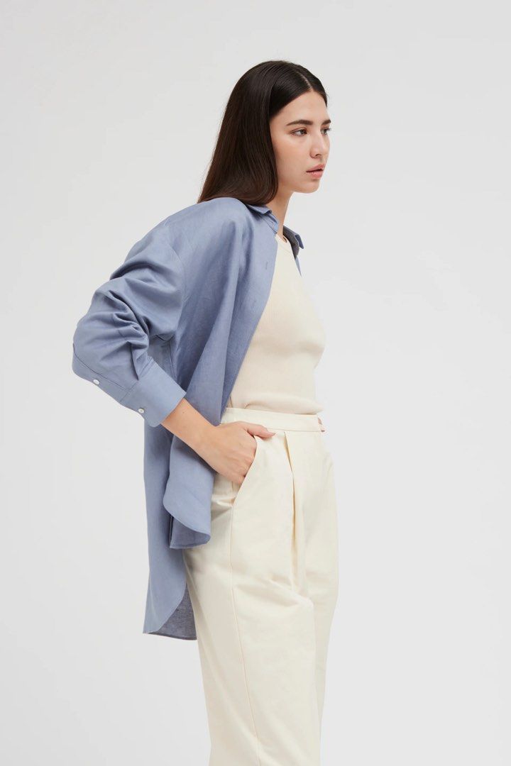OSN oversized linen shirt, Women's Fashion, Tops, Shirts on Carousell