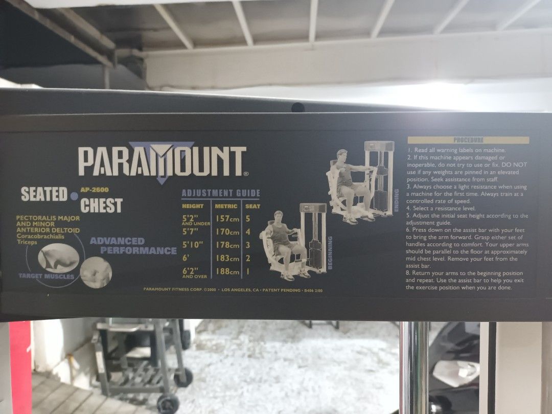 Paramount Seated Chest Machine, Sports Equipment, Exercise & Fitness ...