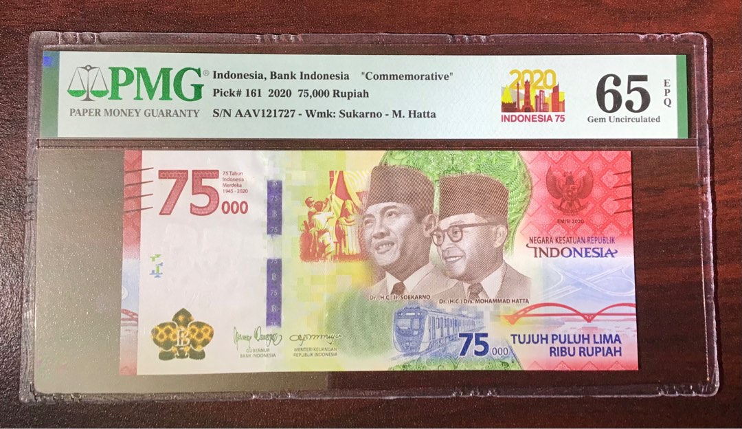 PMG Rating 2020 Indonesia 75.000 Rupiah” Commemorative Note” 65 EPQ ...