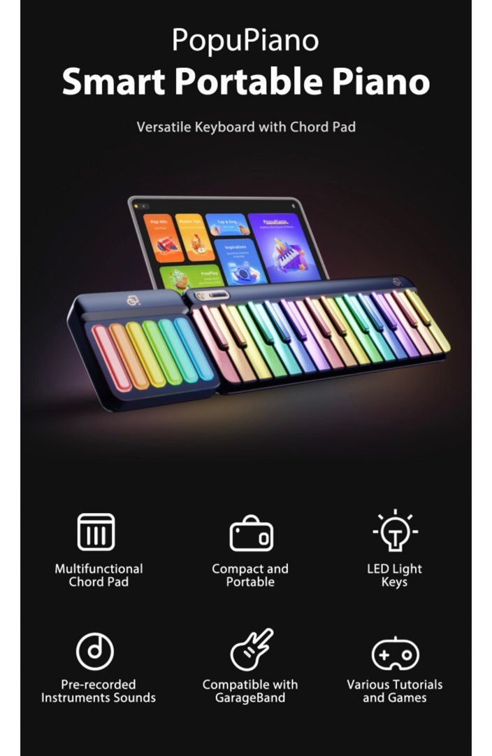 PopuPiano Smart Portable Keyboard Piano (Indiegogo), Hobbies & Toys ...