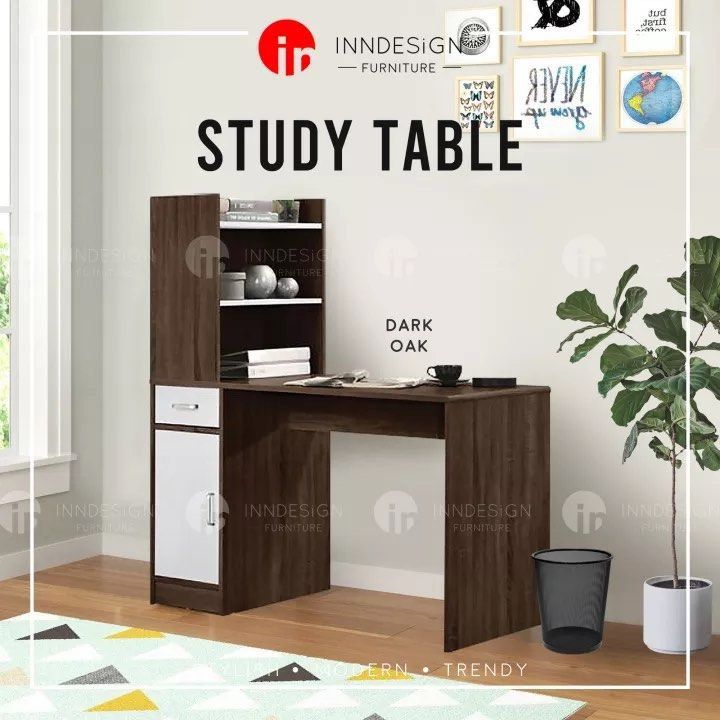 ready stock study table Shelf and Drawer, Furniture & Home Living ...