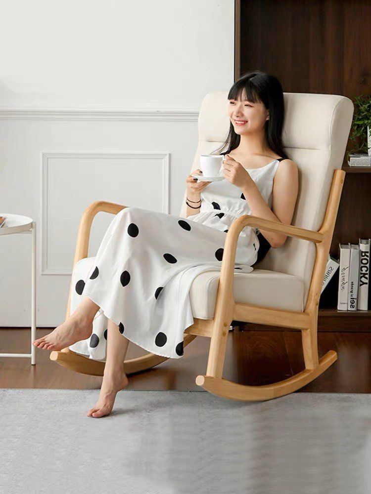 Rocking Chair in Beige w Leg Rest, Furniture & Home Living, Furniture ...