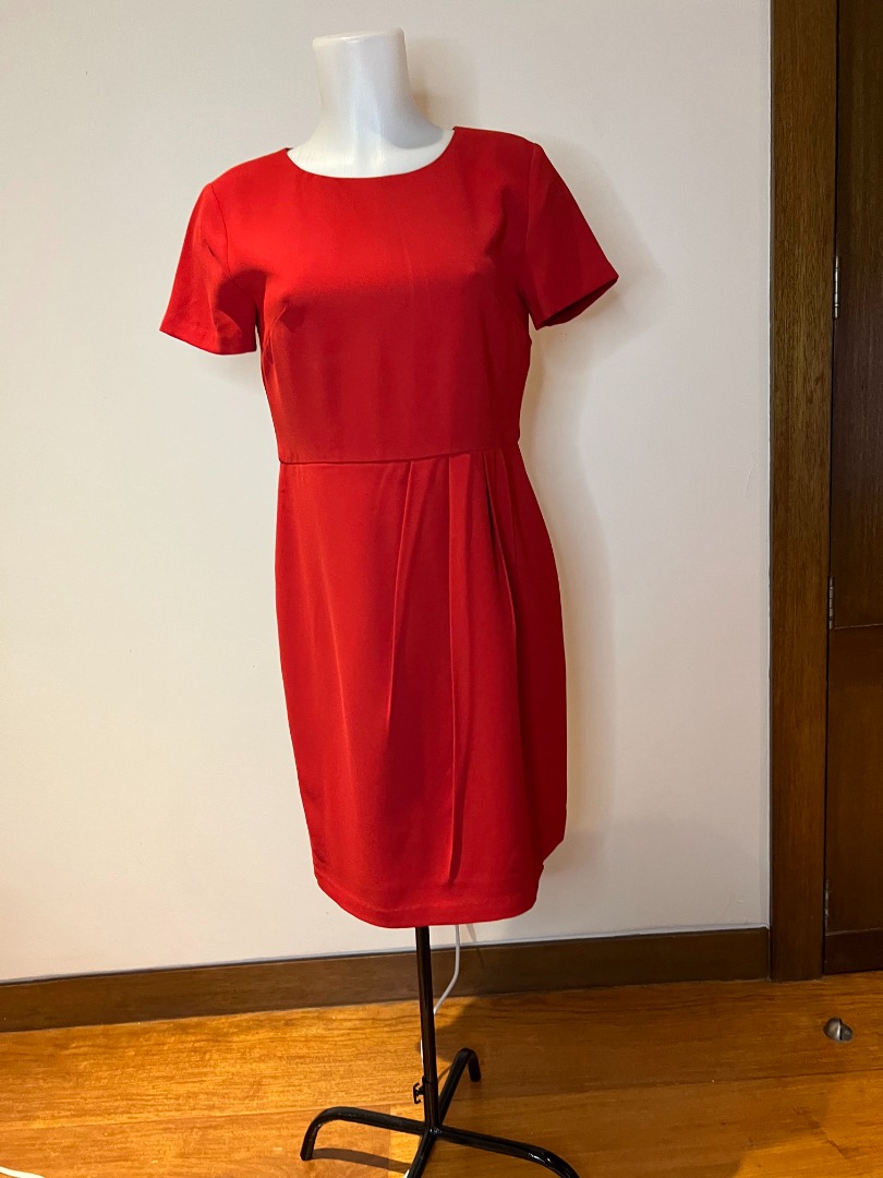 Ruby Red Loft Dress with Draped Skirt, Women's Fashion, Dresses & Sets ...