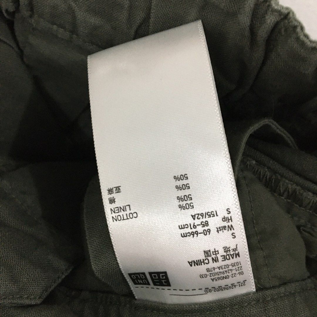 Uniqlo Linen Blend Olive Green Wide Leg Cropped Pants, Women's Fashion ...