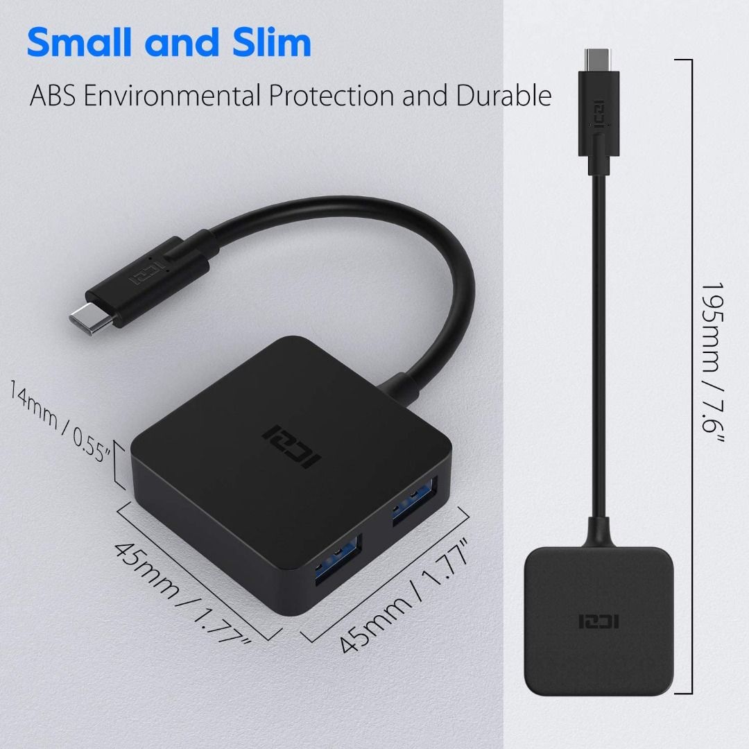 USB C HUB, ICZI Mini Square USB 3.0 Adapter, Extra Lightweight 4 Port ...