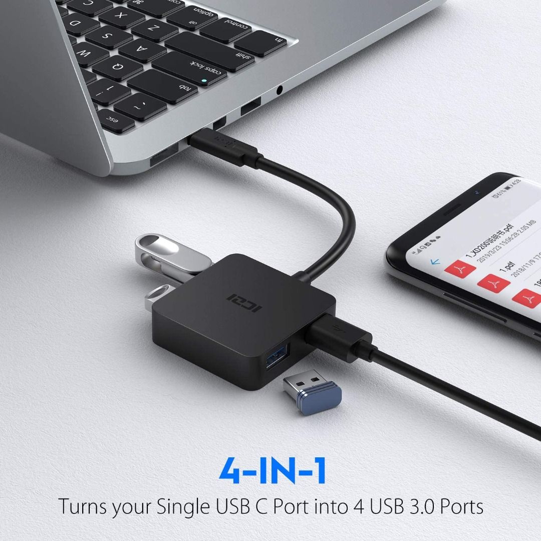 USB C HUB, ICZI Mini Square USB 3.0 Adapter, Extra Lightweight 4 Port ...