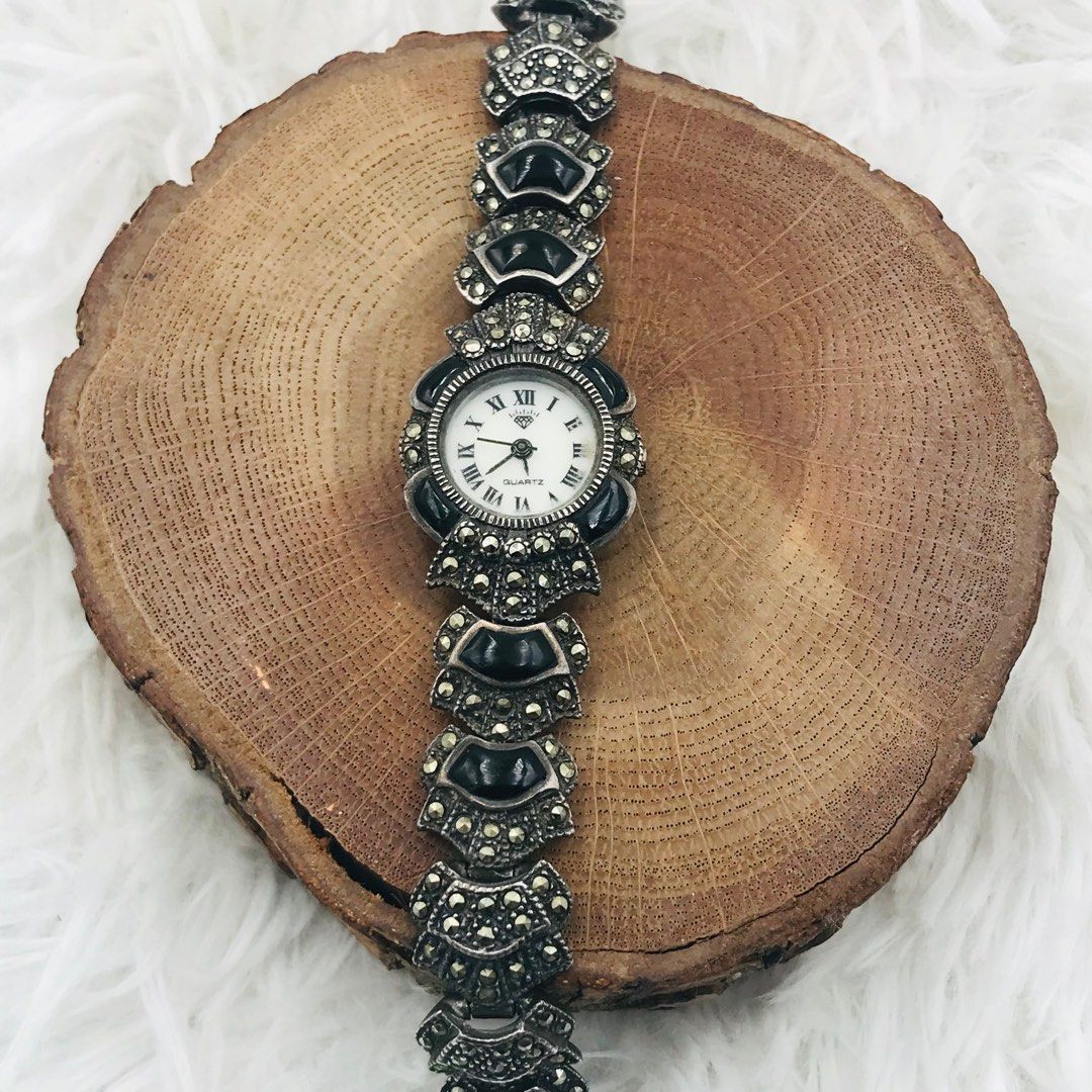 Vintage Diamond Brand Watch in Sterling 925 Silver with Genuine Onyx ...