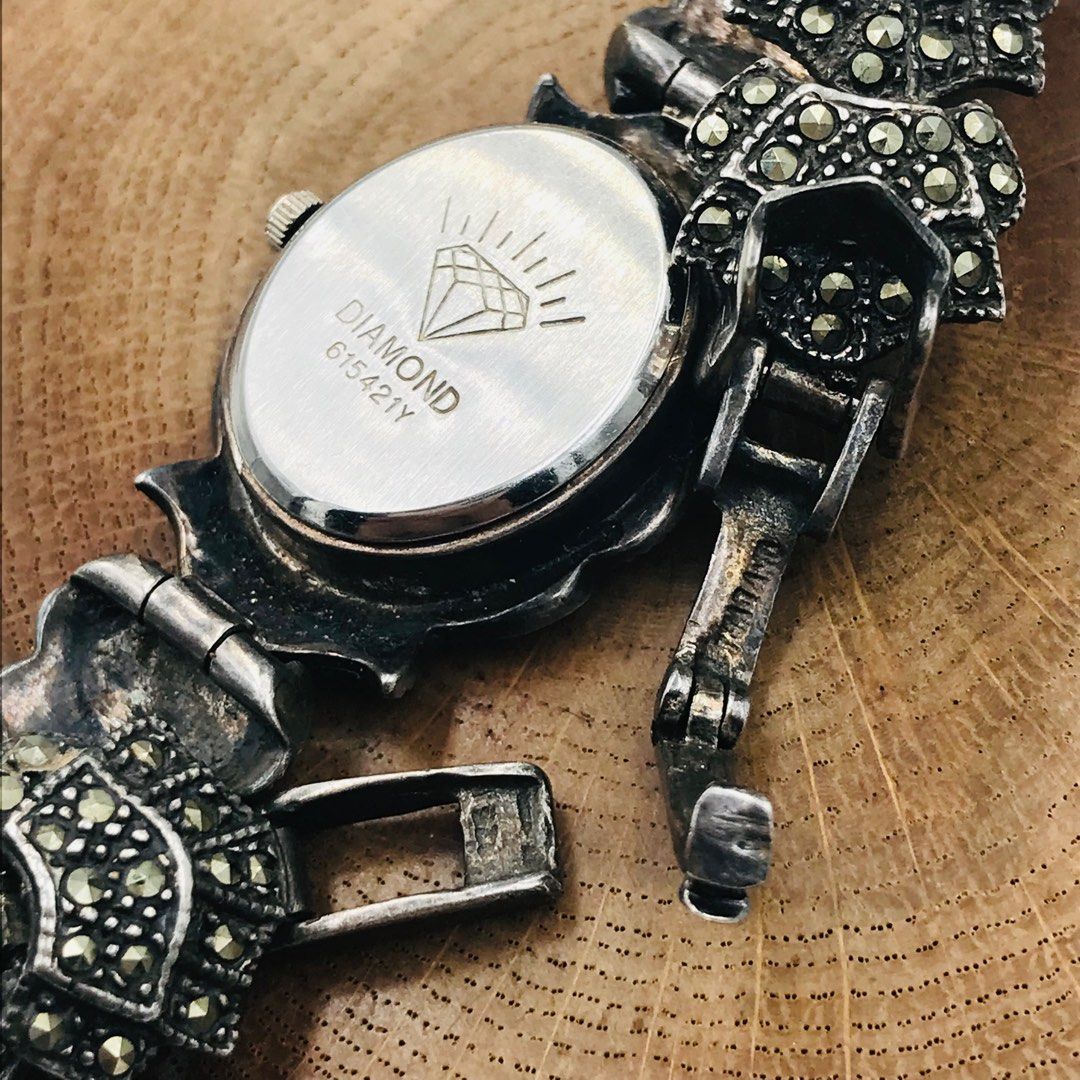 Vintage Diamond Brand Watch in Sterling 925 Silver with Genuine Onyx ...