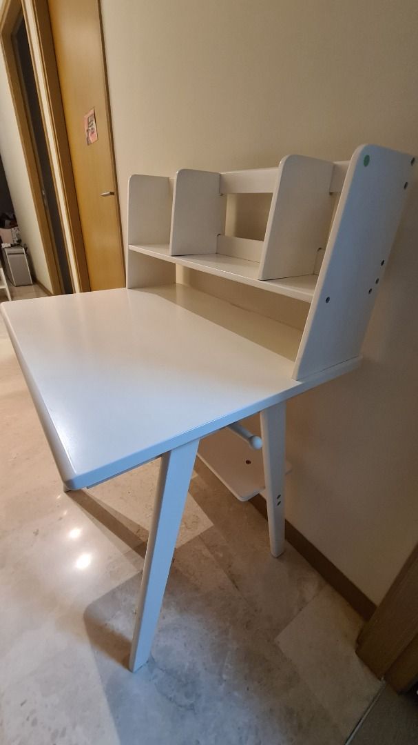 White wooden study table with shelf and drawers., Furniture & Home ...