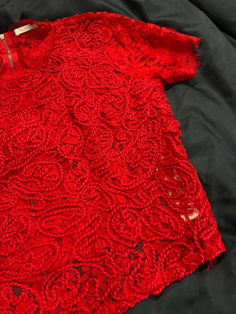 Zara Lace Red Top, Women's Fashion, Tops, Blouses on Carousell