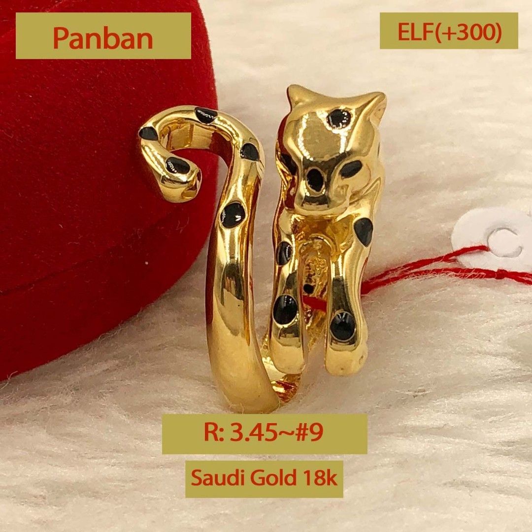 18k Saudi Gold Rings Panban Panther with Tail curl, Women's Fashion ...