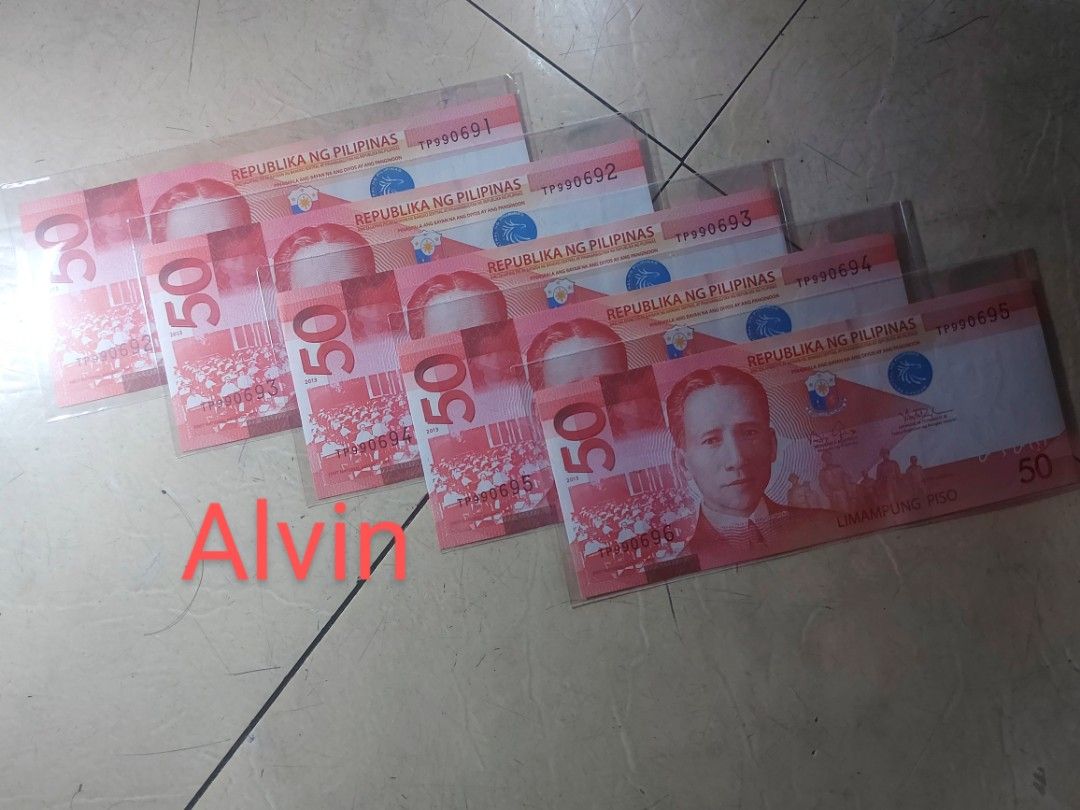 2013 UNCIRCULATED 50 PESO NOTES..5 PIECES MISMATCHED SERIAL NUMBERS ...