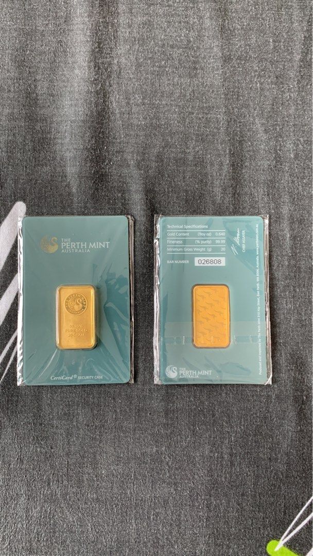 20g Perth Mint gold bars in assay card. Price is per piece and dated 17 ...