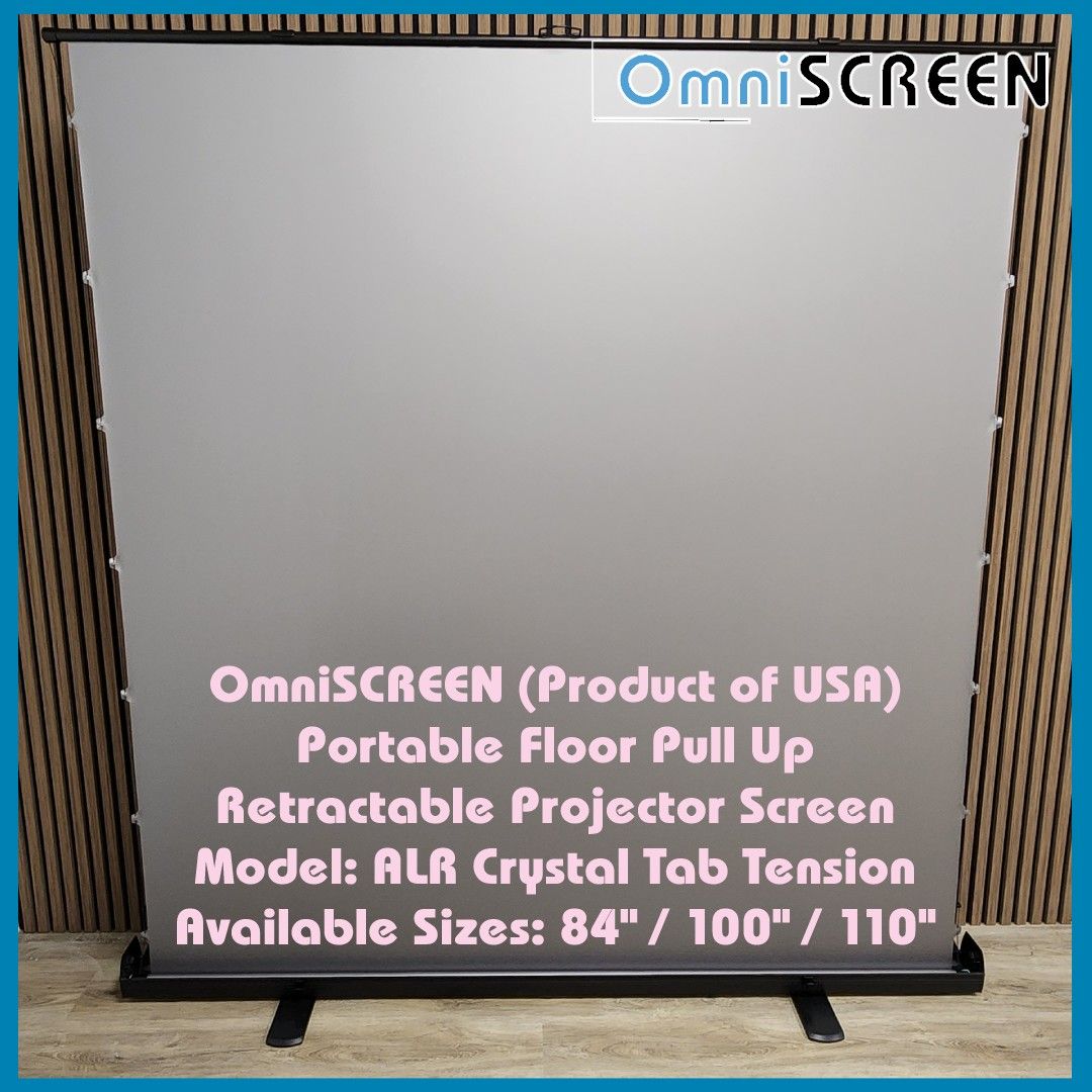 [84" | 100" | 110"] OMNISCREEN PORTABLE FLOOR PULL UP PROJECTOR SCREEN ALR CRYSTAL TAB TENSION ...
