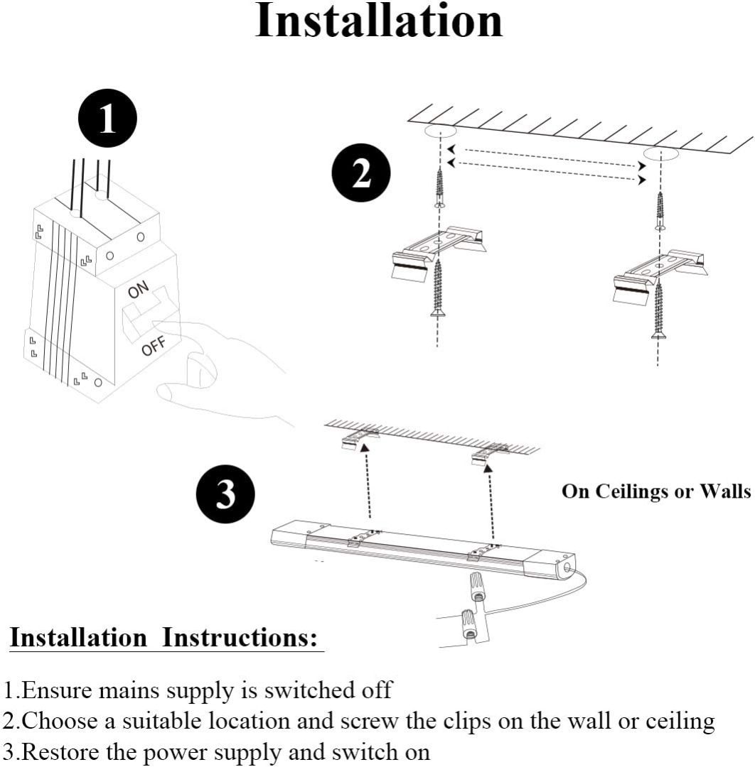 Airand LED Tube Light, 60 CM 2ft LED Luminaire IP66 Workshop Light 18W ...