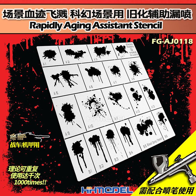 Alexen Weathering Stencils 2 Blood Splatter AJ0118, Hobbies & Toys ...