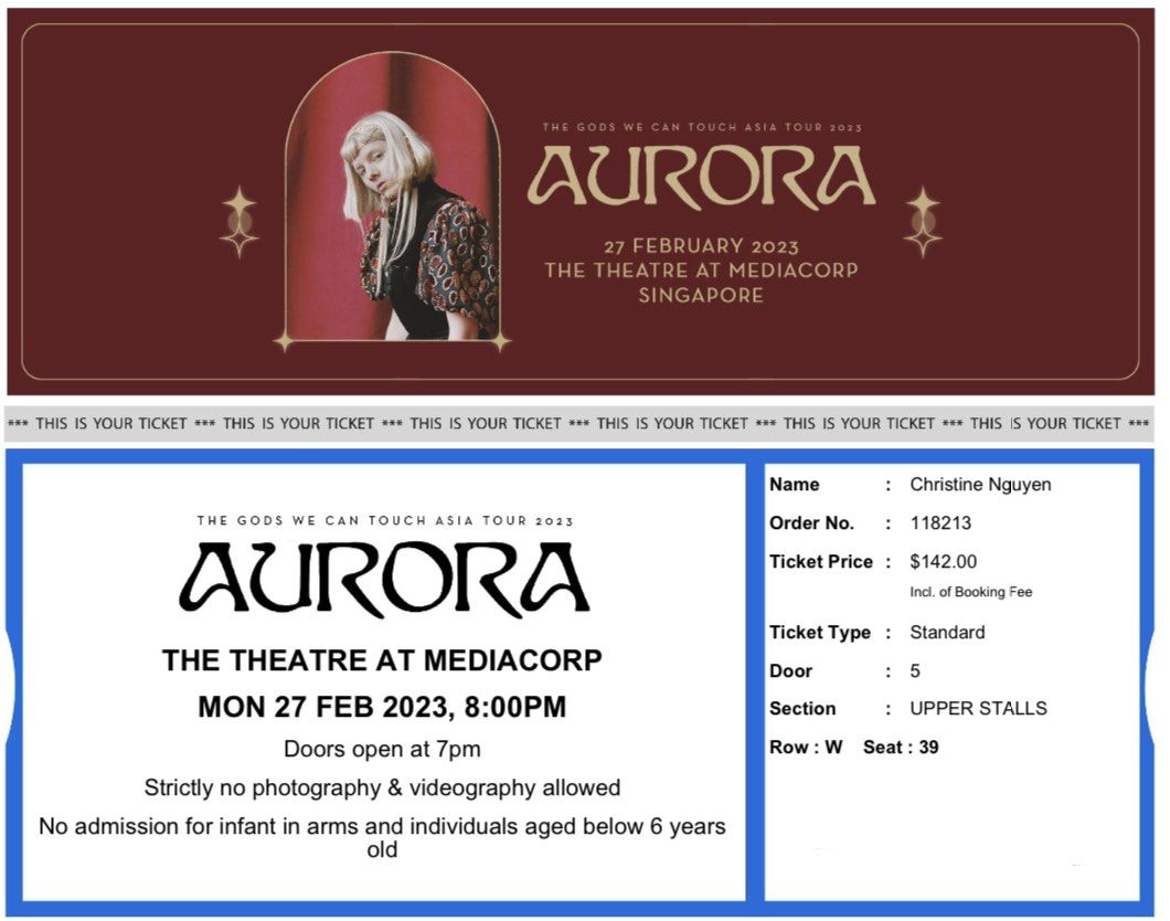 CAT 1 Aurora Concert Ticket 2023, Tickets & Vouchers, Event Tickets on ...