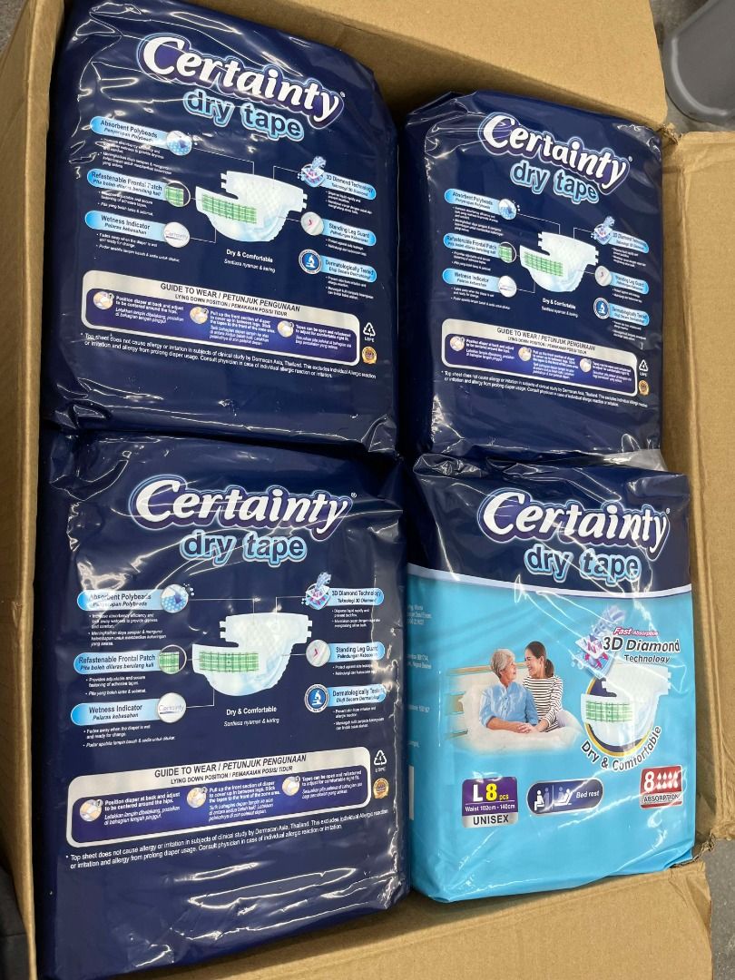 Certainty Dry Tape Adult Diaper L Carton 64 Count, Health & Nutrition ...
