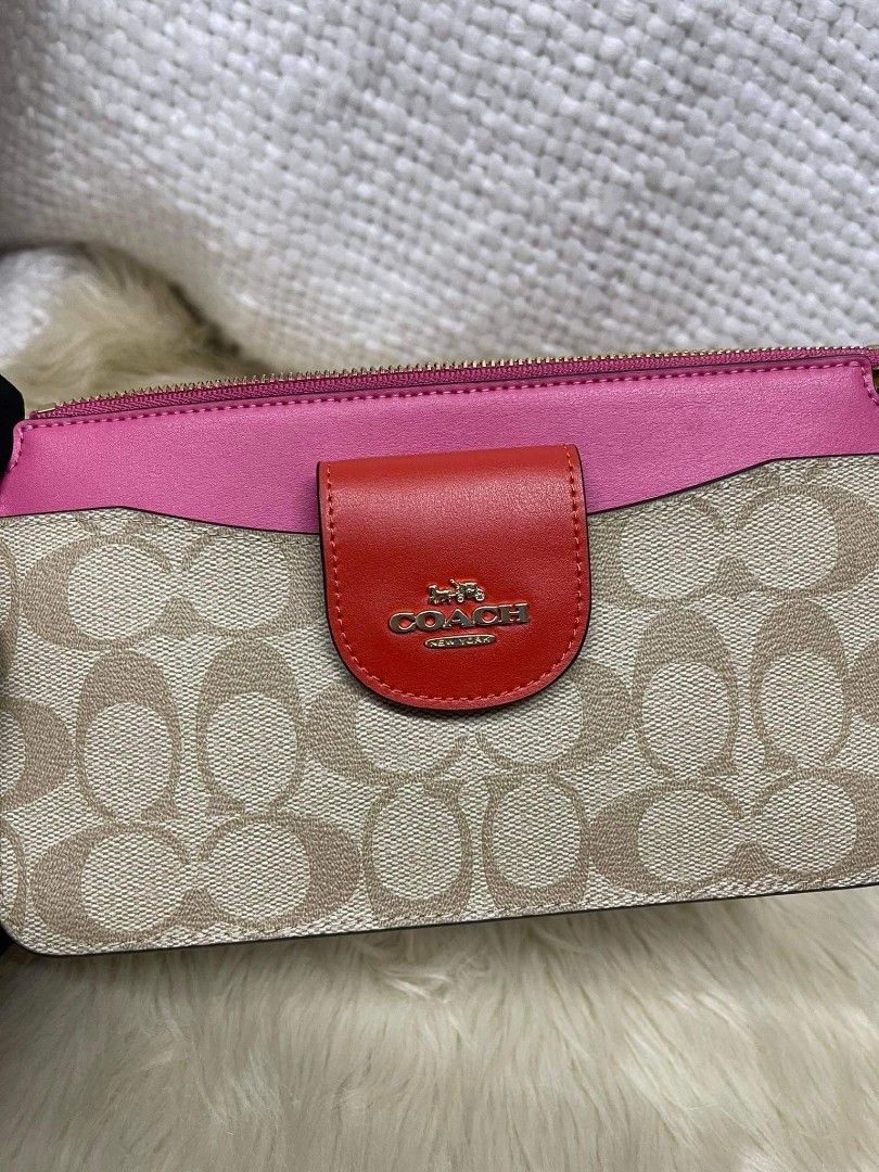 COACH COLOR BLOCK SIGNATURE POPPY CROSSBODY BAG IN PINK MANGO MULTI ...