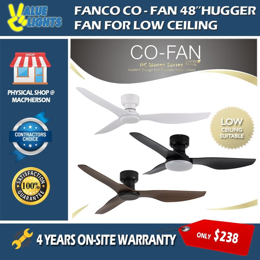 Fanco CO-FAN 48" Hugger DC Ceiling Fan for Low Ceiling LED 24W LED ...
