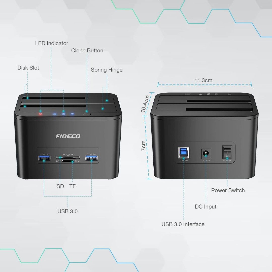 FIDECO Docking Station, USB 3.0 Hard Drive Docking Station for 2.5 and ...