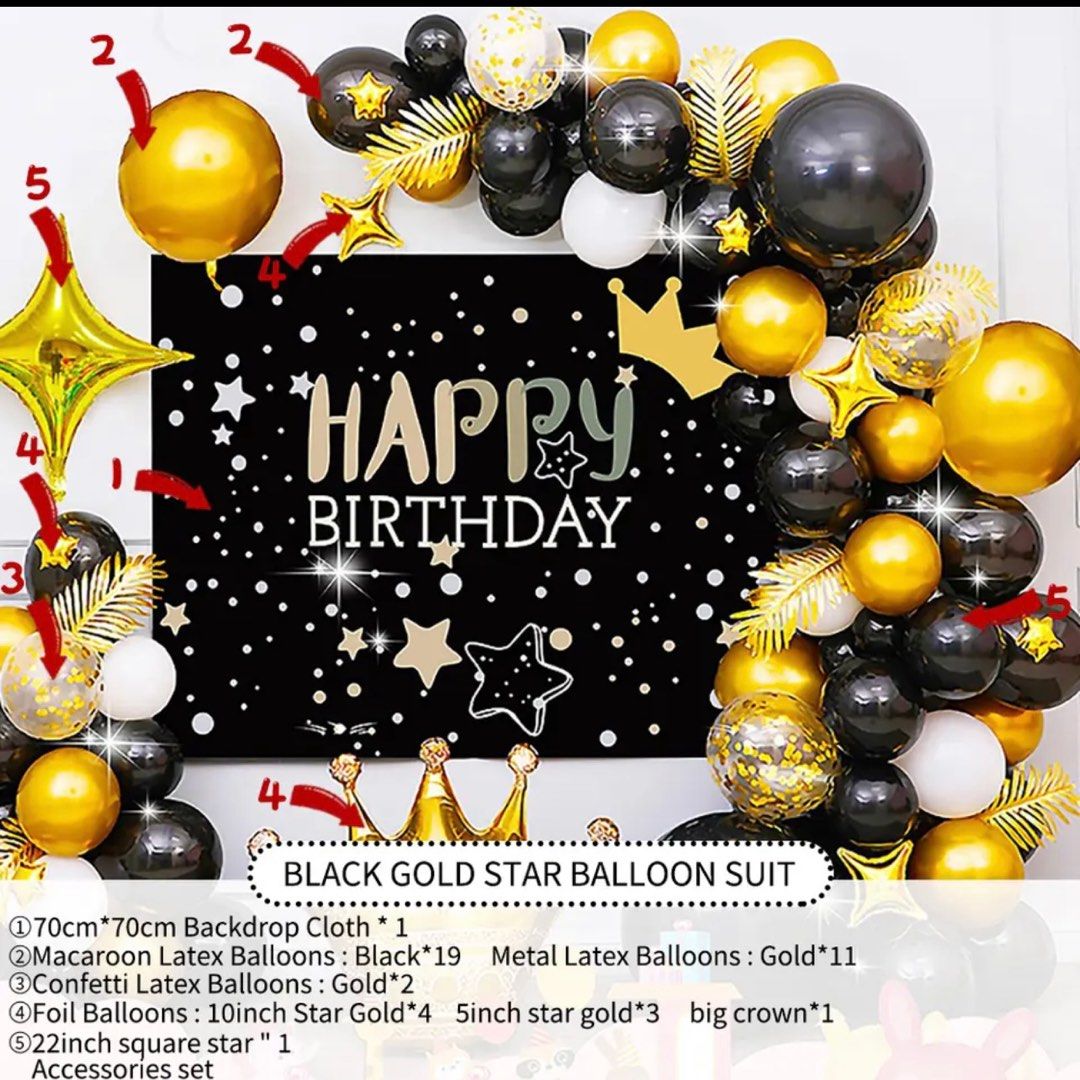 Generic birthday banner backdrop balloons set, Hobbies & Toys ...