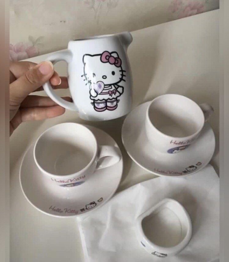 Hello Kitty Coffee Tea Cups Saucers Milk Jug Set, Furniture & Home ...