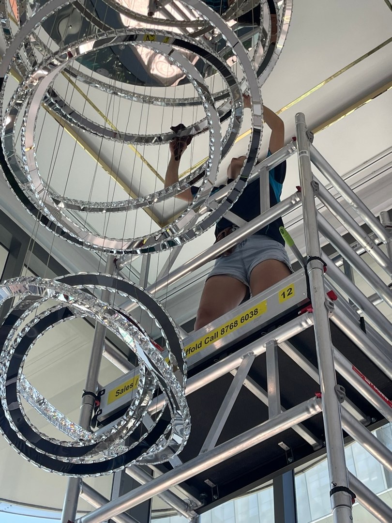 High ceiling lights cleaning with scaffold, Home Services, Home ...