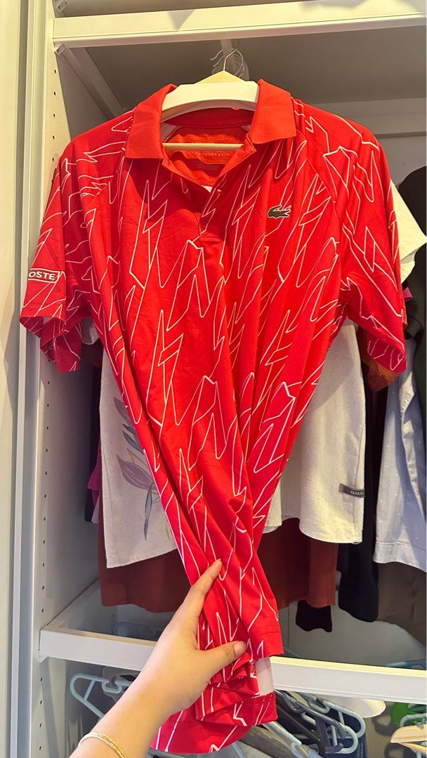 LACOSTE L!VE - Dry Fit polo shirt in Red and vertical patterns (LIMITED ...