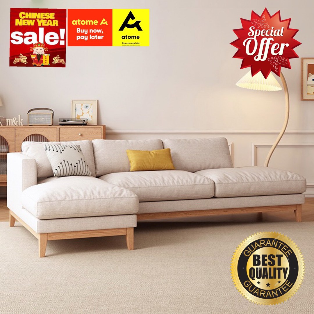 Left + Right L-shape 5 seater Length 260cm Melanie Designer Sofa with Solid Acacia Wooden Base ...