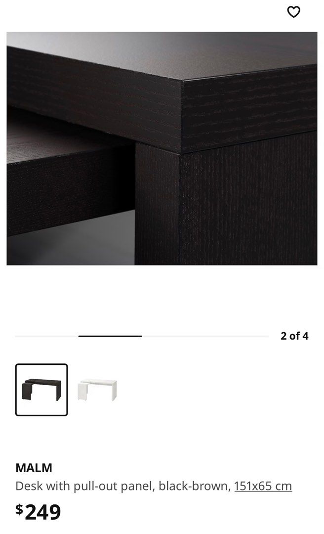 MALM Desk with pull-out panel, black-brown, 151x65 cm, Furniture & Home ...