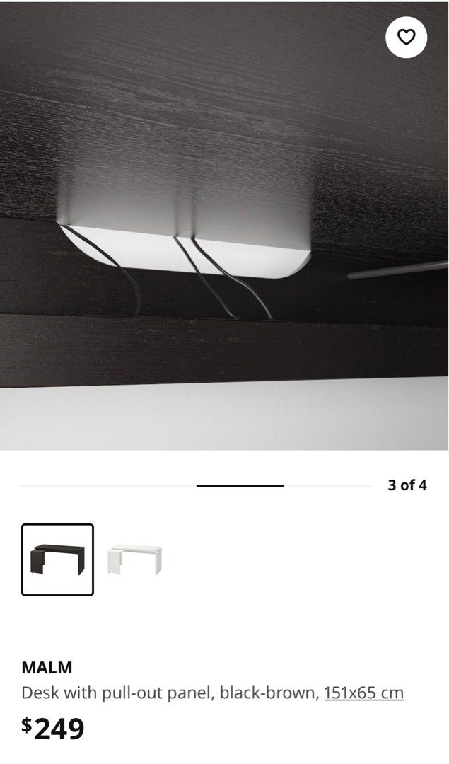 MALM Desk with pull-out panel, black-brown, 151x65 cm, Furniture & Home ...