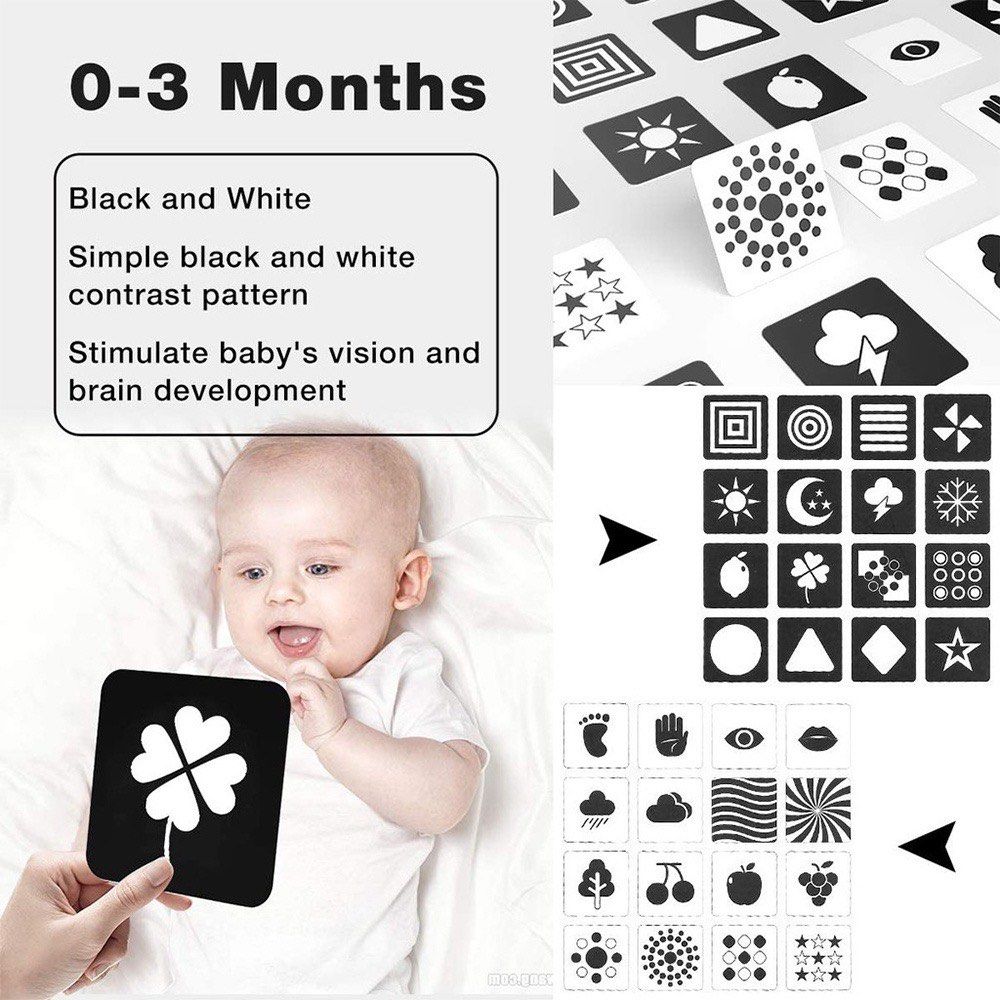 Montessori Early Education Baby Visual Stimulation Cards Black White ...
