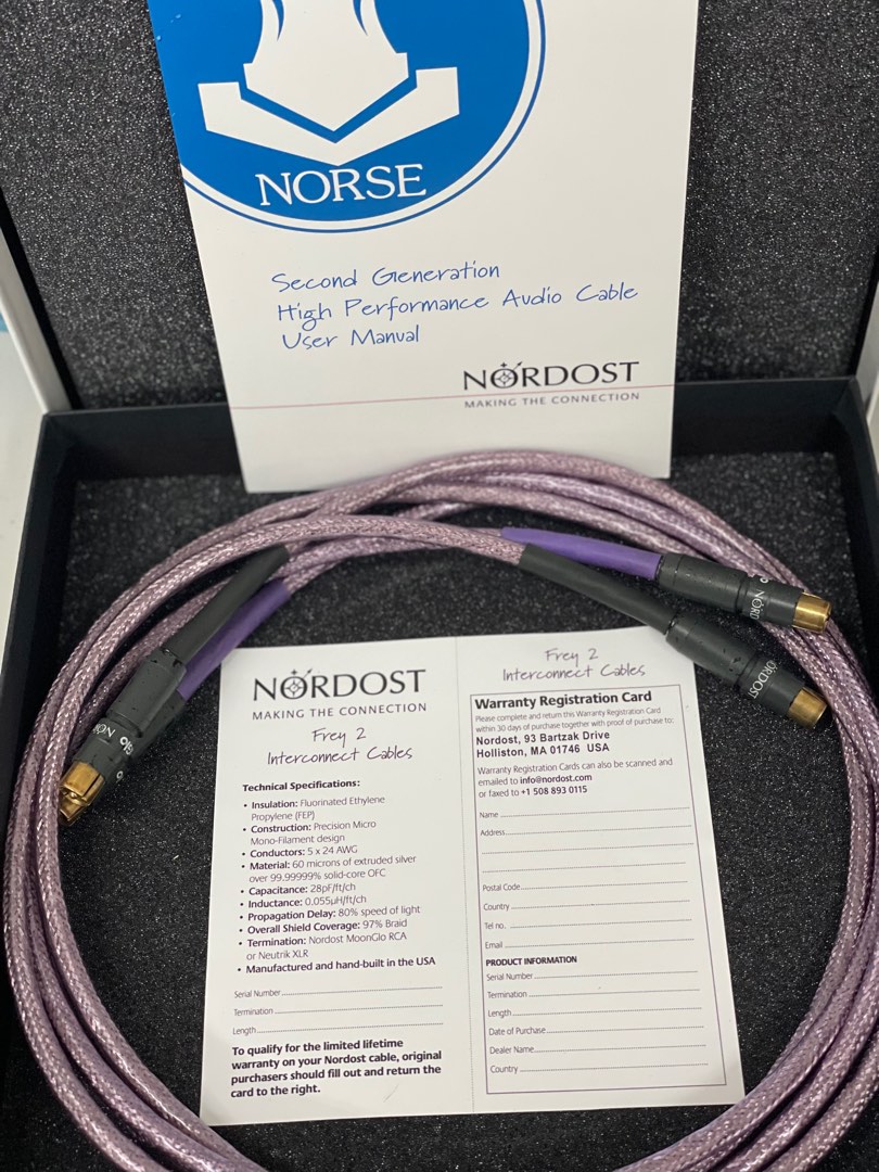 Nordost Frey 2 Interconnect Cables, 音響器材, 其他音響配件及設備 - Carousell