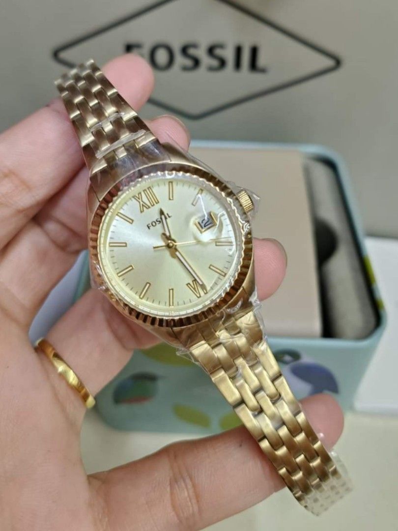 Original Fossil Scarlette Micro Three-Hand Date Gold-Tone Stainless ...