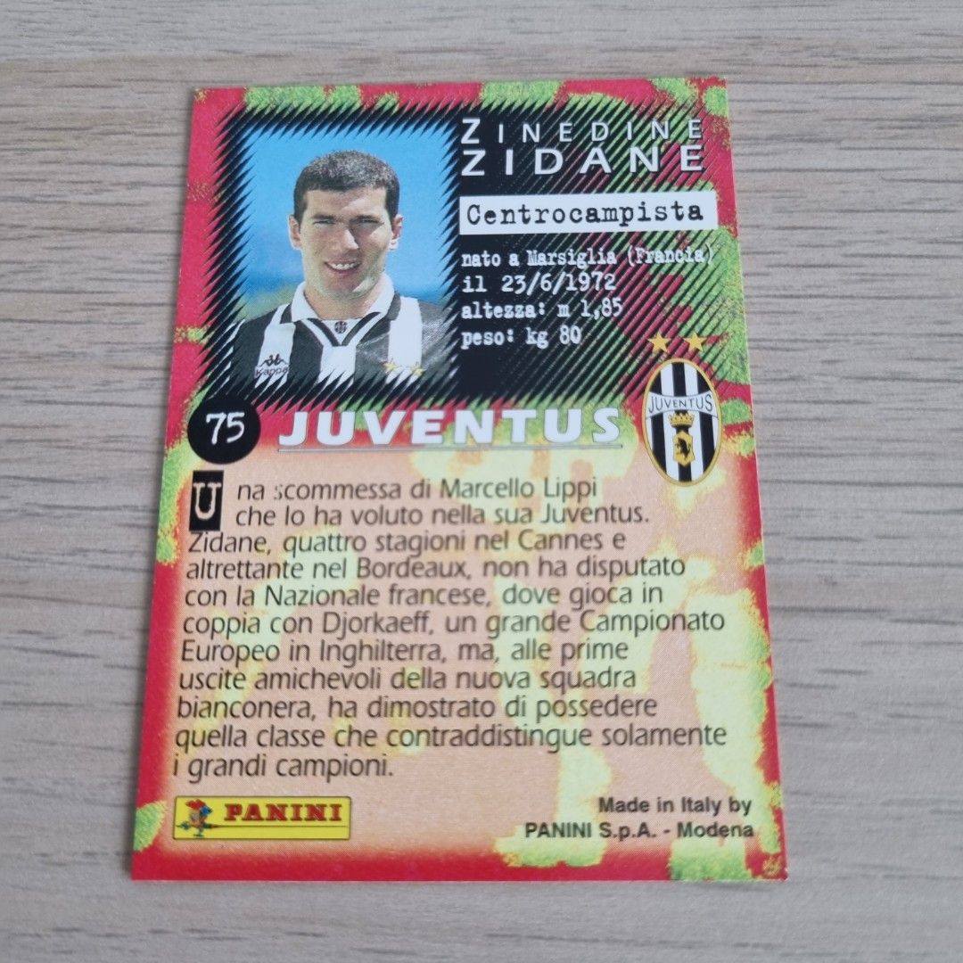 Panini Calcio 97 Zinedine Zidane vintage card, Hobbies & Toys ...