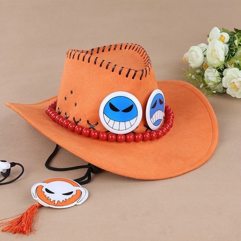 Portgas D Ace Cowboy Hat Cap & Red Bead Necklace One Piece Anime ...