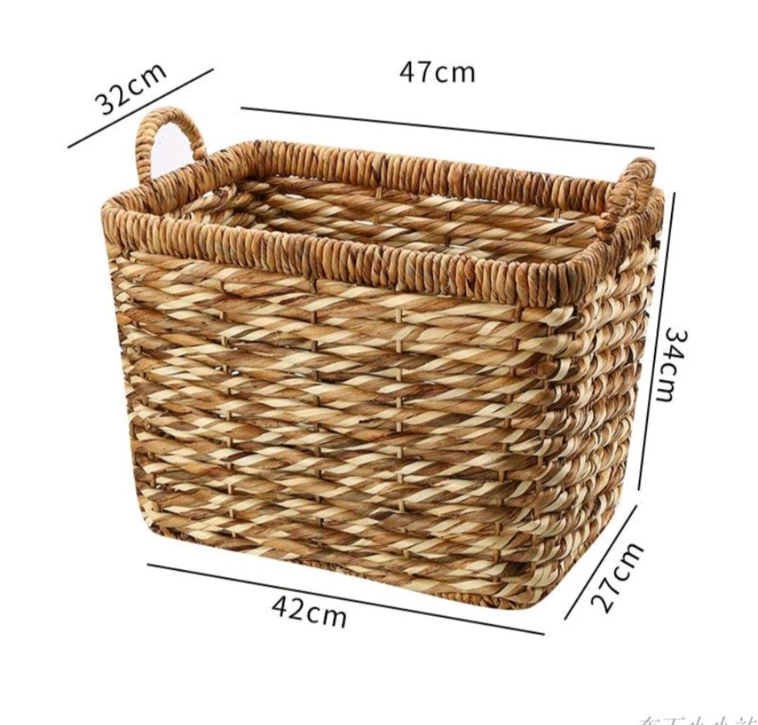 Rectangular Grass Braid with Handle Basket, Furniture & Home Living ...