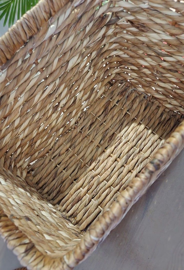 Rectangular Grass Braid with Handle Basket, Furniture & Home Living ...